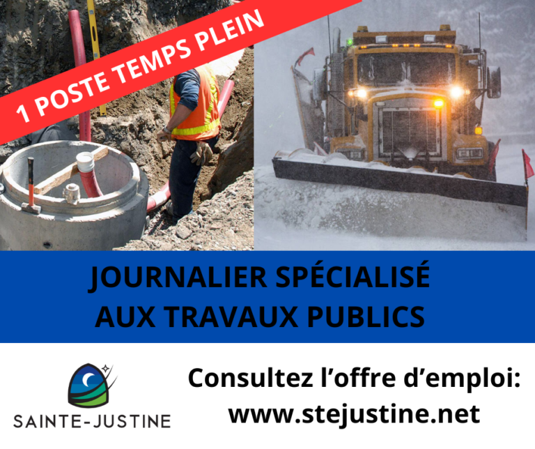 Offre d’emploi journalier spécialisé aux travaux publics et déneigement ...